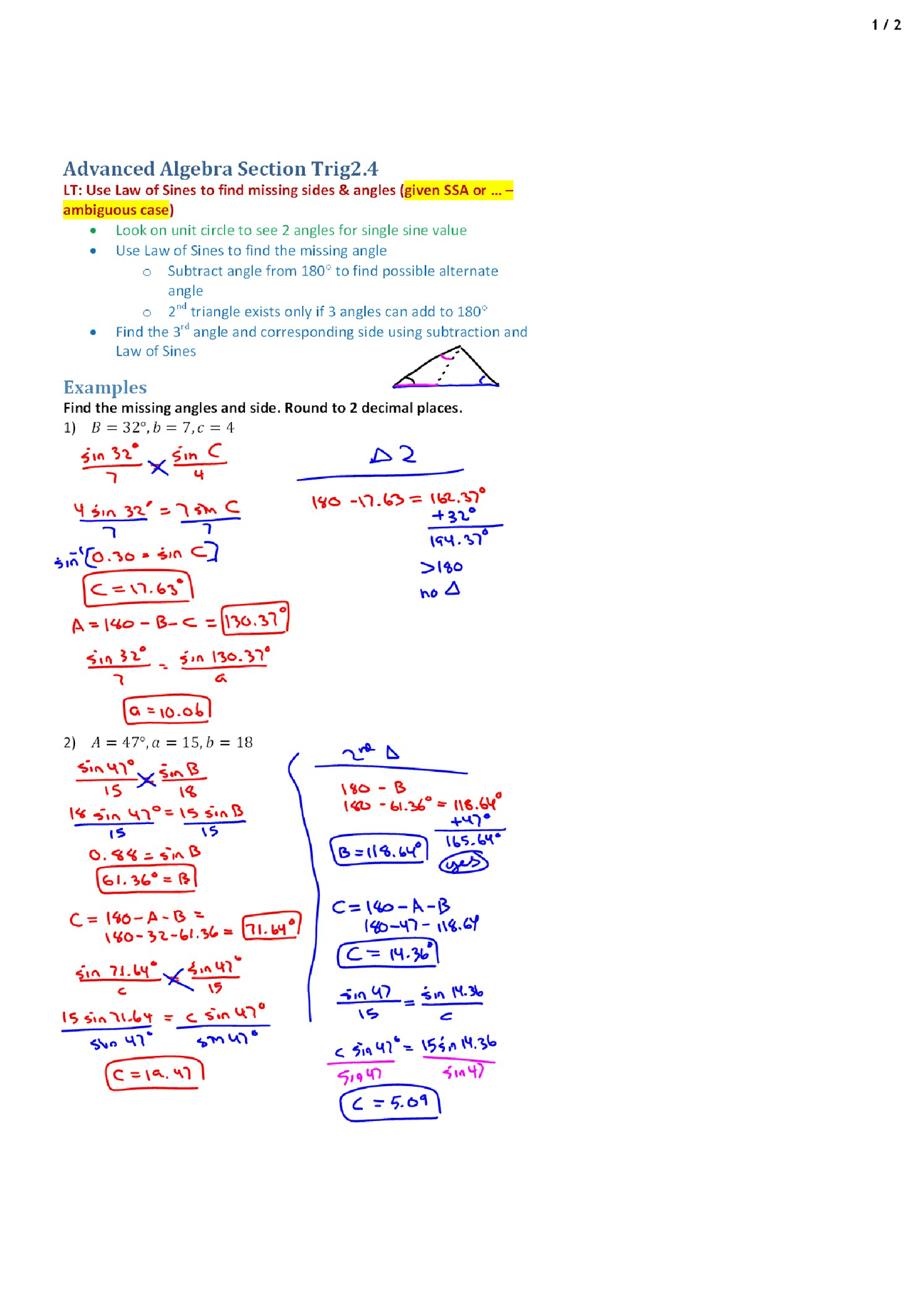 Ambiguous Case - Trignometry - Lecture Notes | Study notes Trigonometry ...