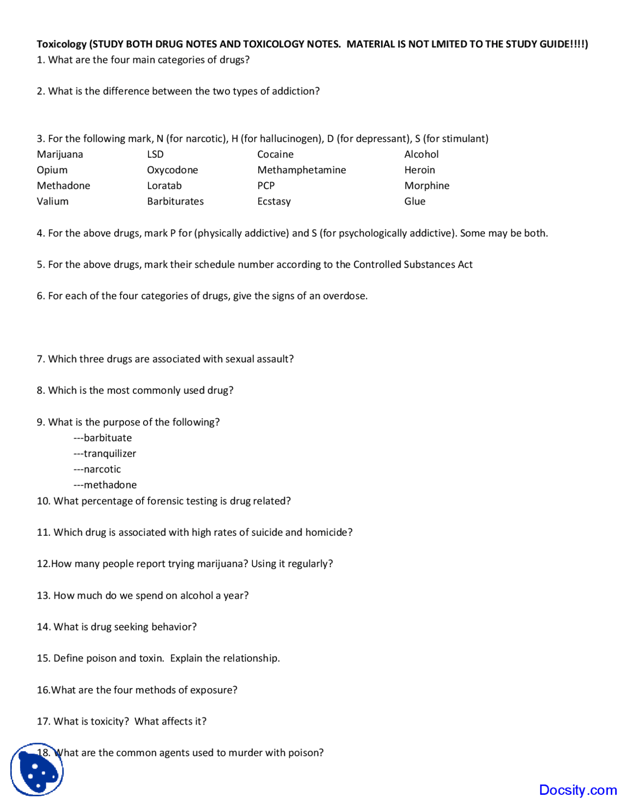 Toxicology Forensic Science Lecture Notes Docsity