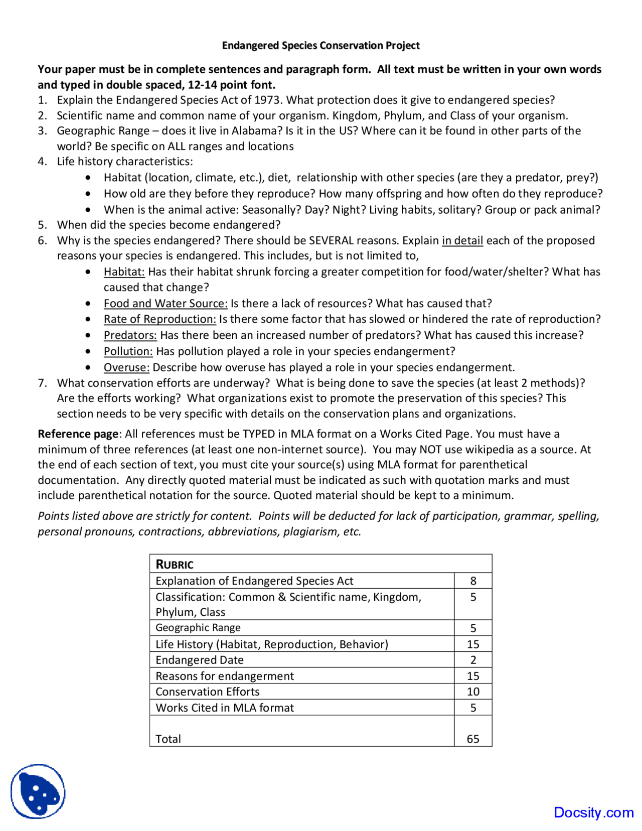 Endangered Species Conservation Project - Application of Biology ...