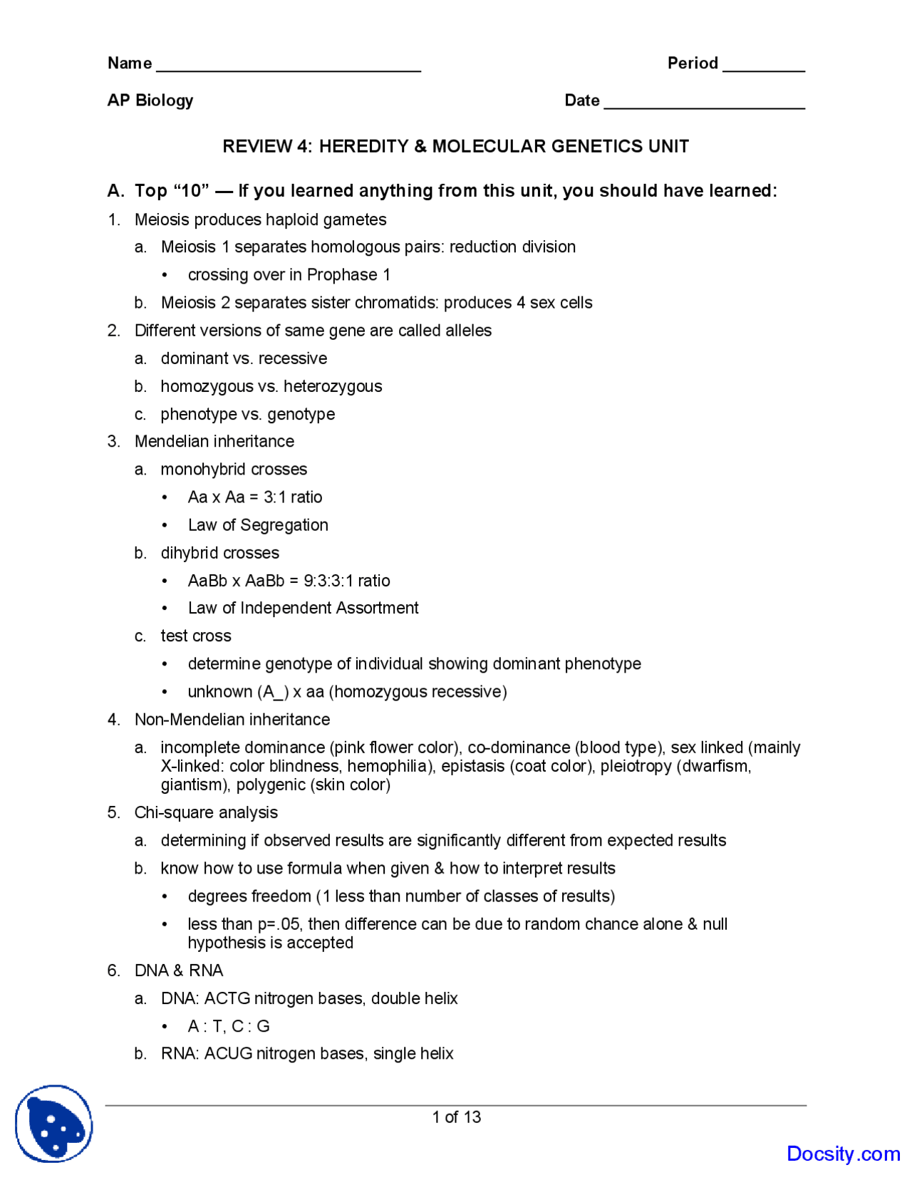 Herdity Application Of Biology Assignment Docsity