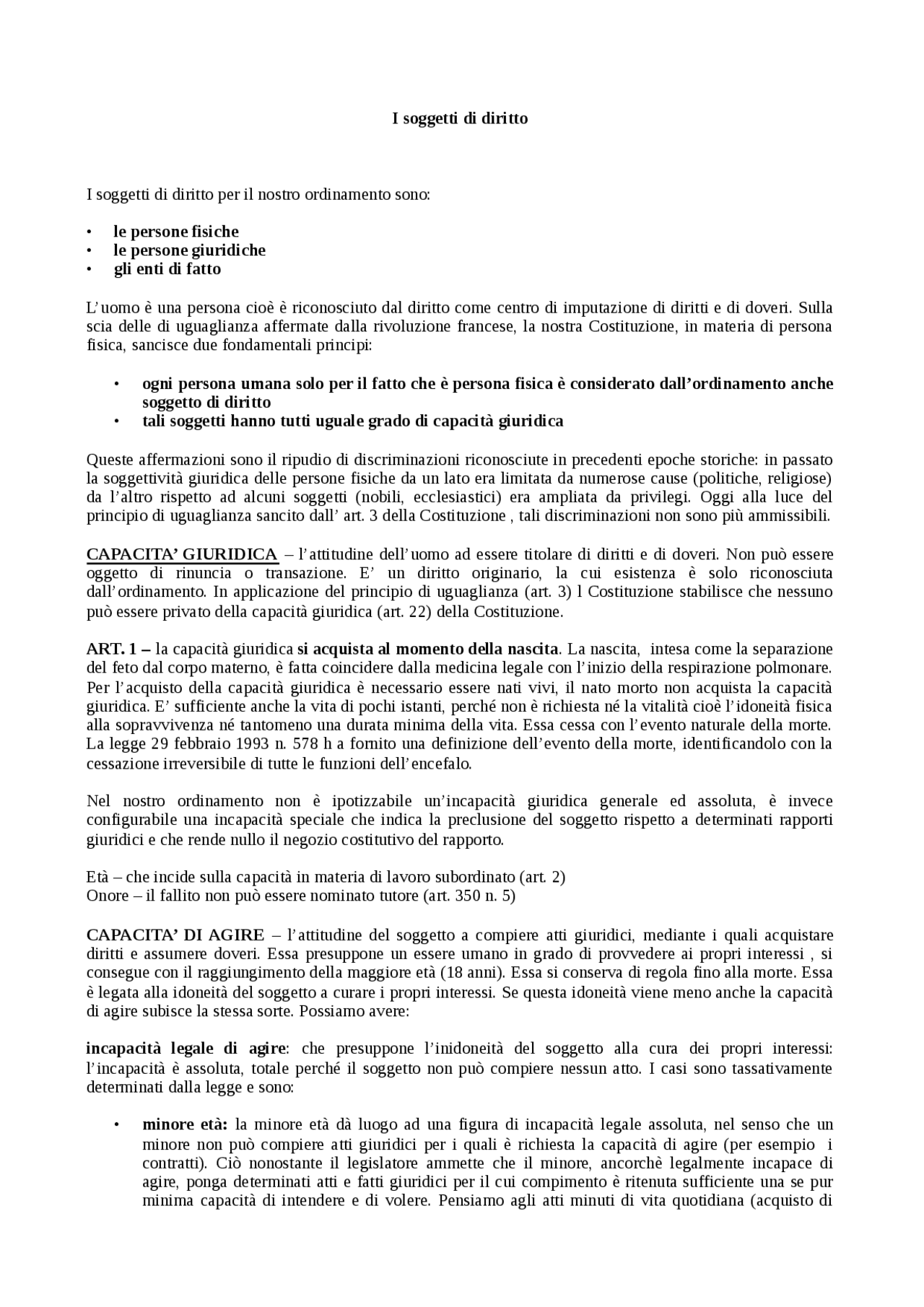 Soggetti Di Diritto Riassunto Diritti Della Personalità Docsity
