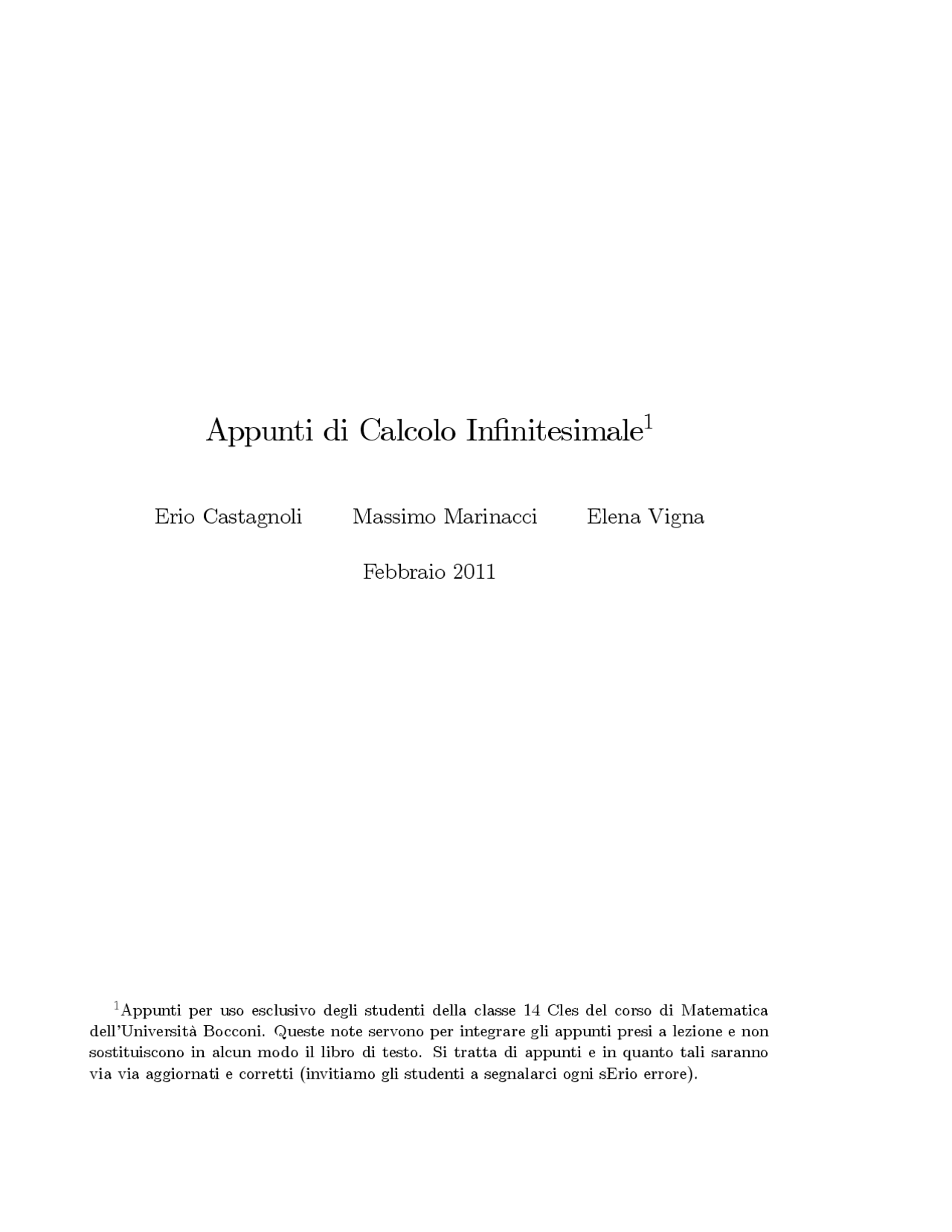 Appunti Calcolo Infinitesimale Docsity