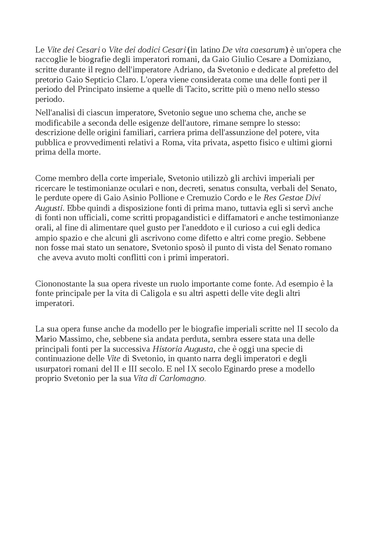 De vita Cæsarum - Svetonio - Storia romana - Docsity