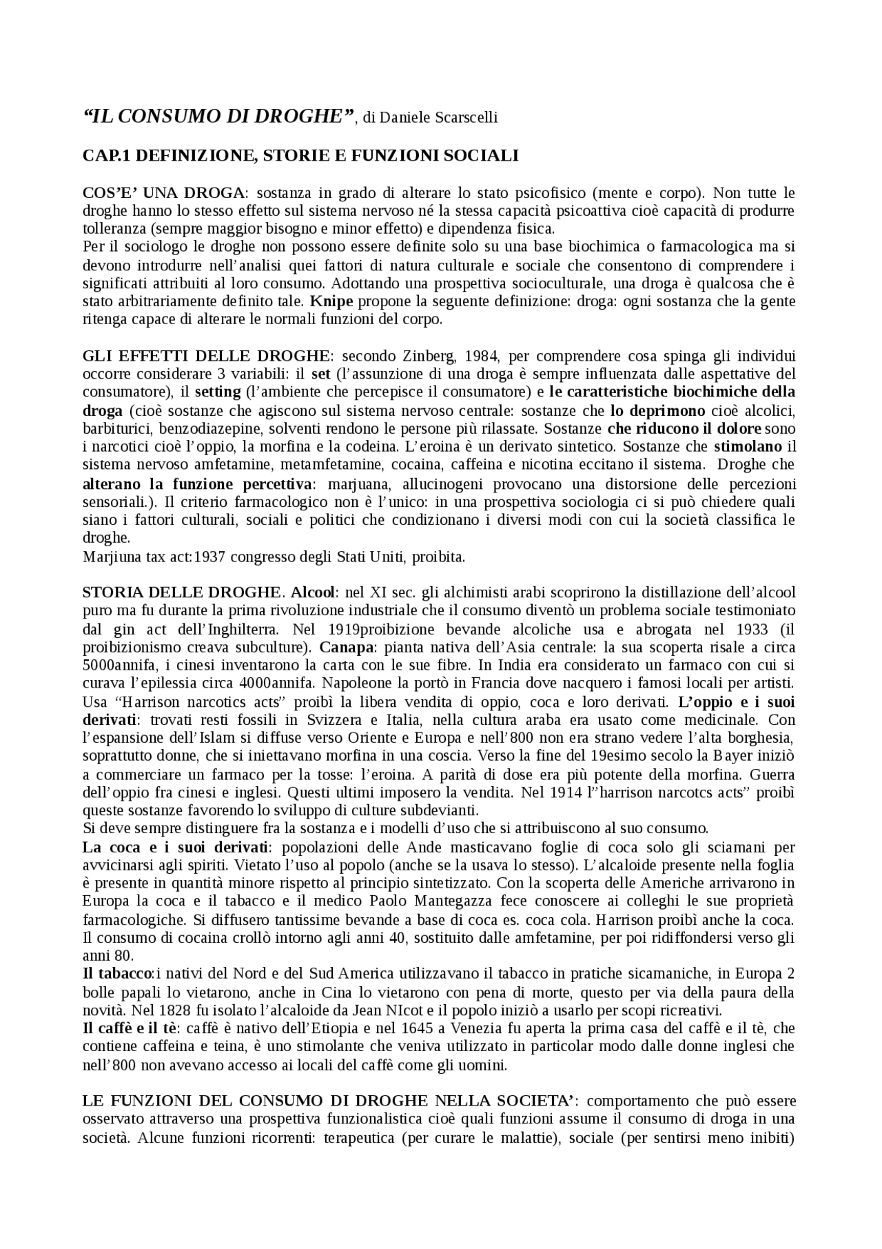 Il Consumo Di Droghe Docsity