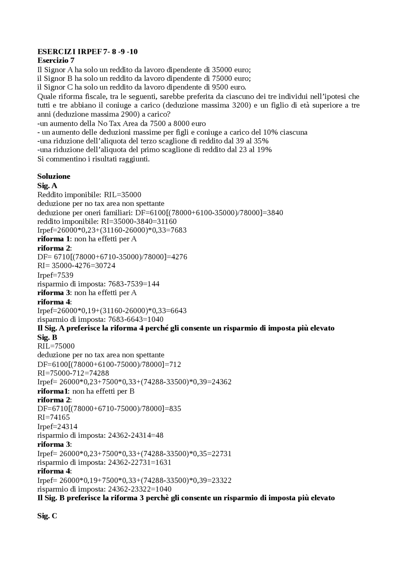 Esercizi Irpef Da 7 A 10 Docsity