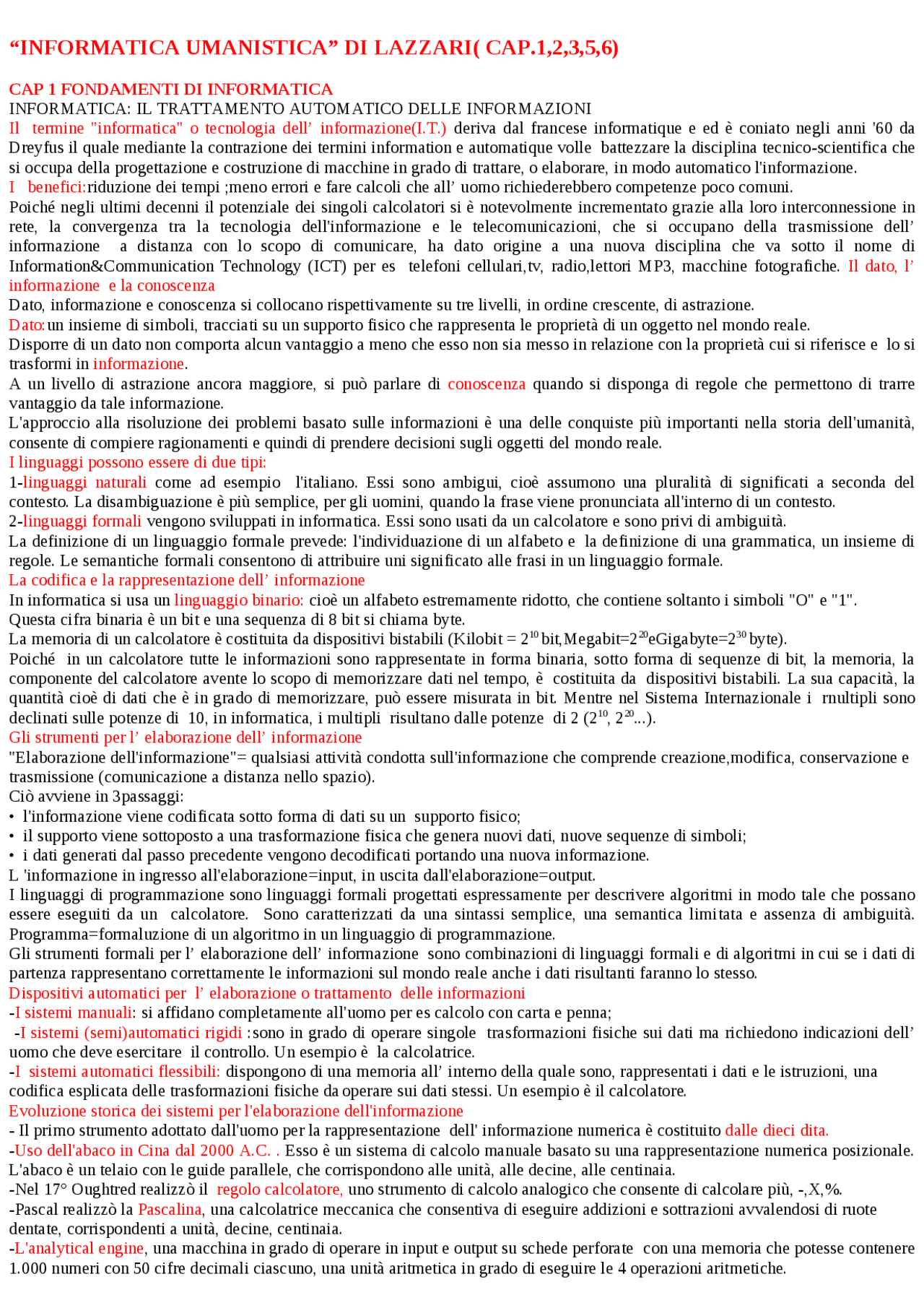 Maffei Lazzari Riassunto Informatica Umanistica Docsity