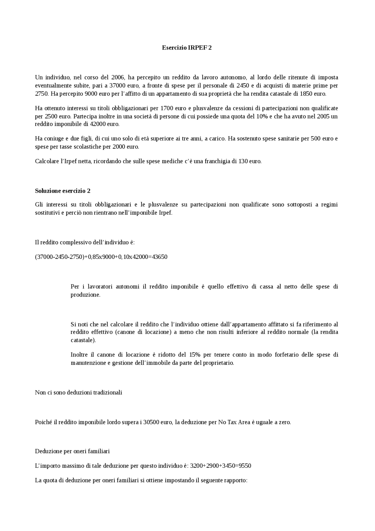 Esercizio Irpef 2 Docsity