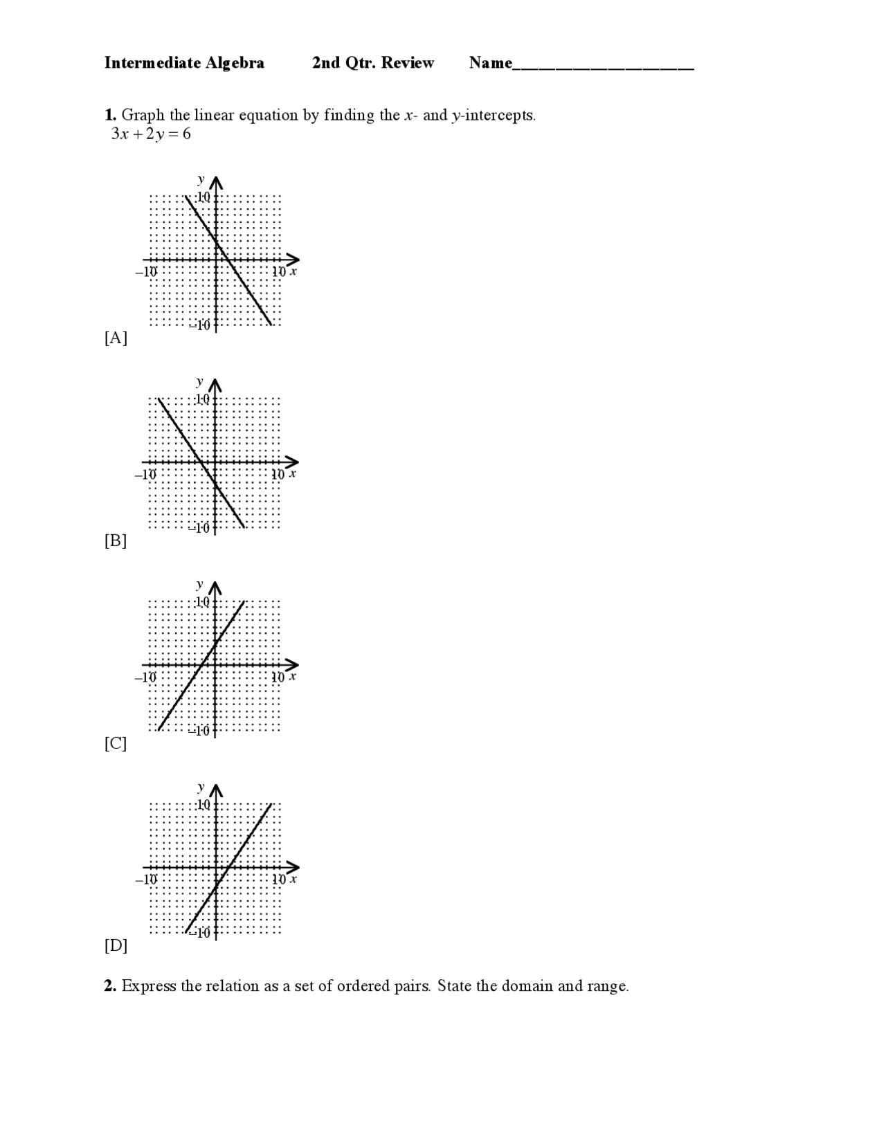 Finding The Intercepts Intermediate Algebra Lecture Handout Docsity