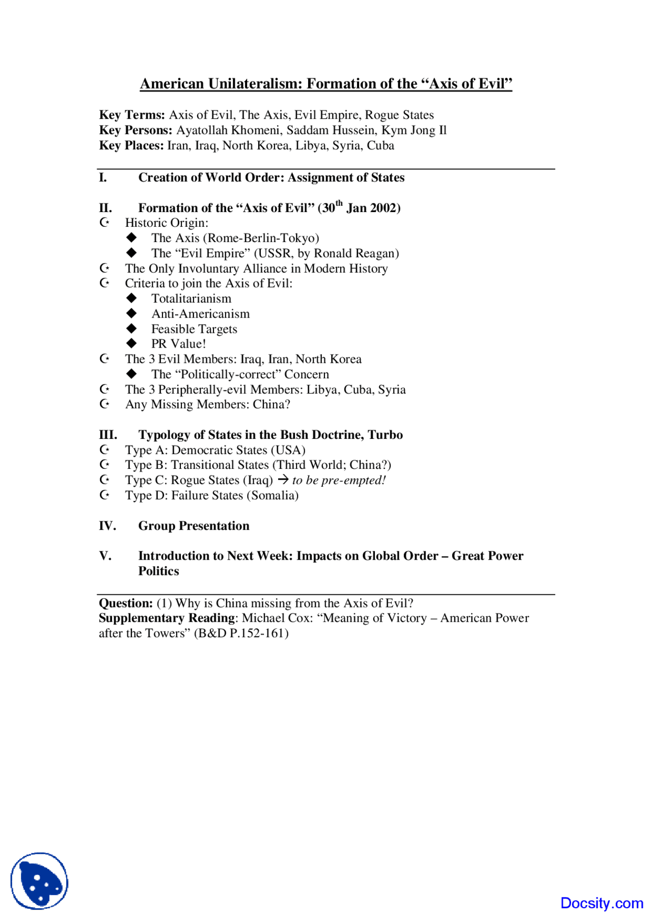 Formation - The Post World War - Lecture Notes - Docsity