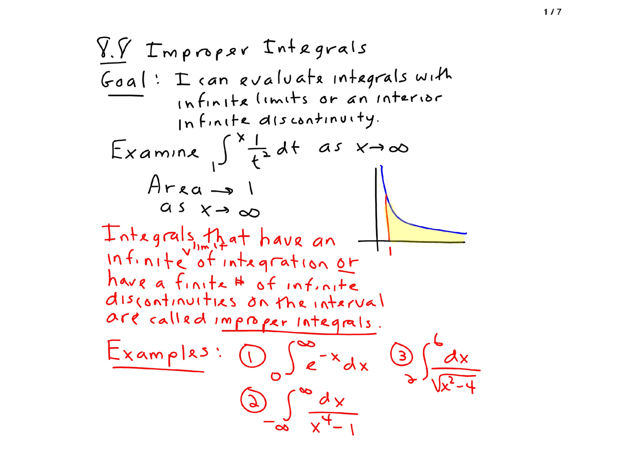 Improper Integrals - AP Calculus BC - Lecture Notes - Docsity