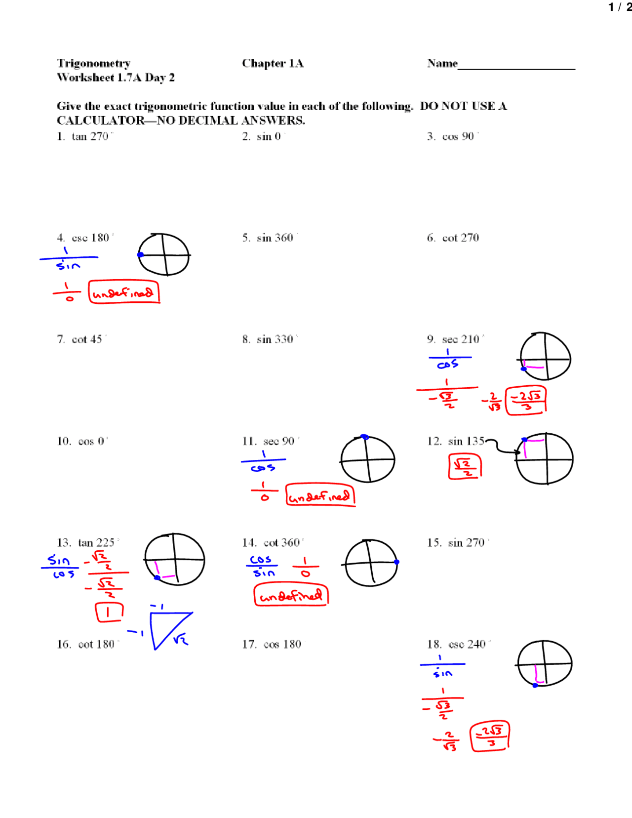 Exact Trig Trignometry Practice Problems Exercises Trigonometry Docsity