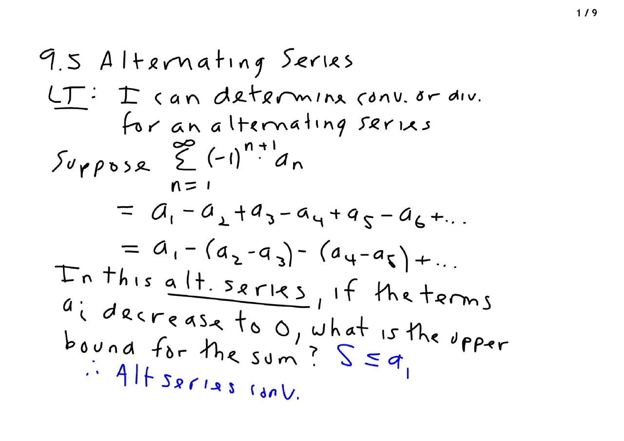 Alternating Series Comparison Ap Calculus Bc Lecture Notes Docsity