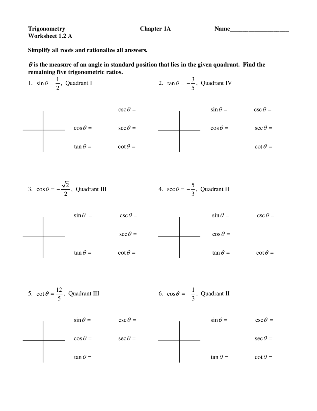 Measure of an Angle - Trignometry - Practice Problems | Exercises Trigonometry | Docsity