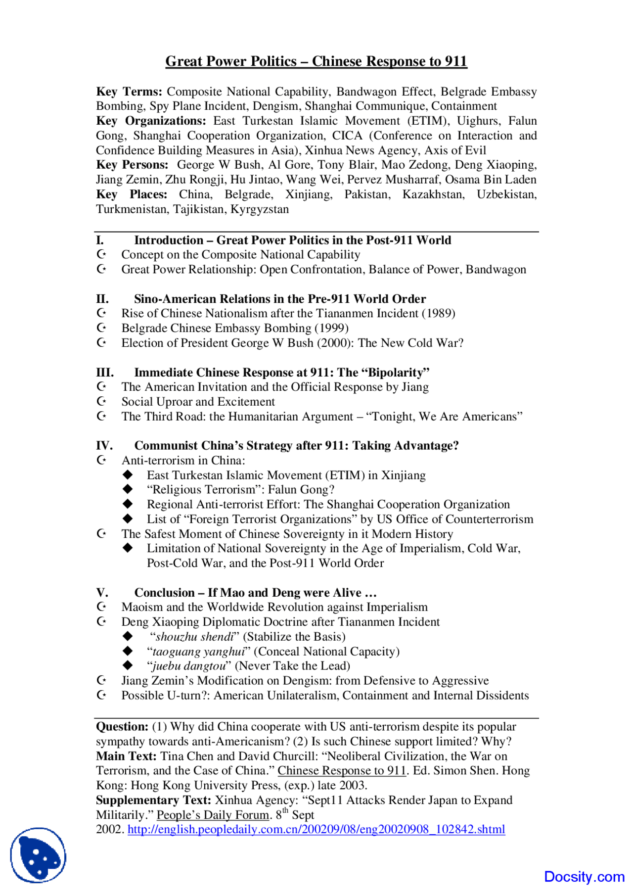 Great Power Politics The Post World War Lecture Notes Docsity