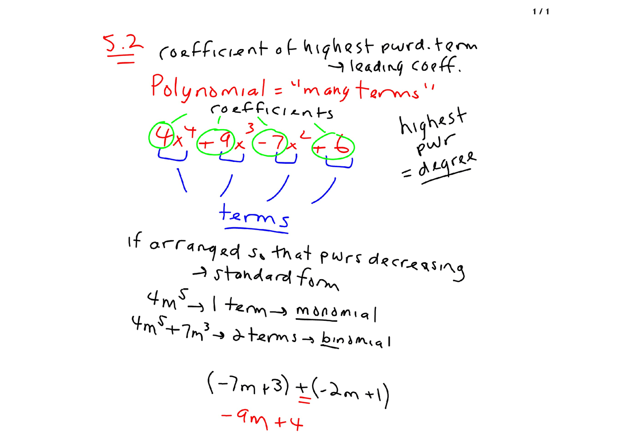 Decreasing Powers Intermediate Algebra Lecture Handout Docsity