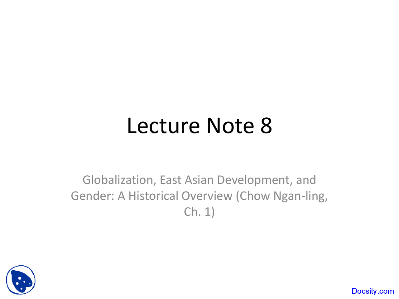 Globalization East Asian Development Sex Inequality Lecture Slides