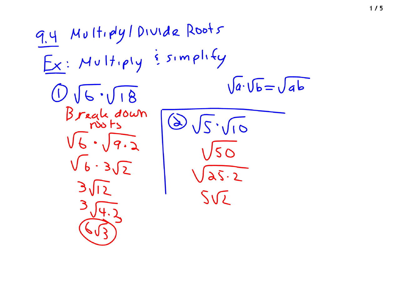 Break Down Roots Intermediate Algebra Lecture Handout Docsity