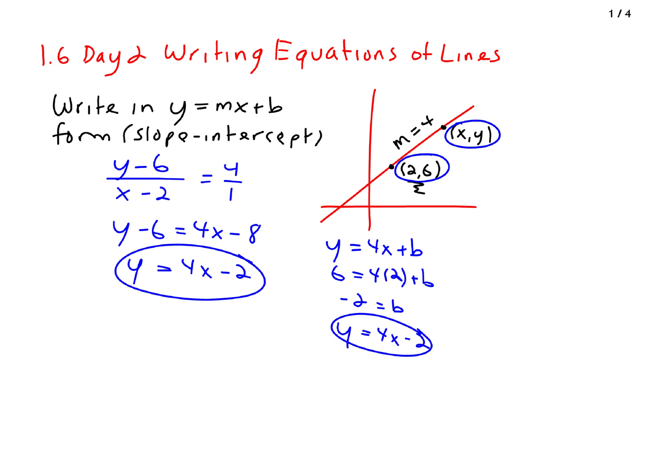 Writing Line Equations Pre Calculus Lecture Handout Docsity