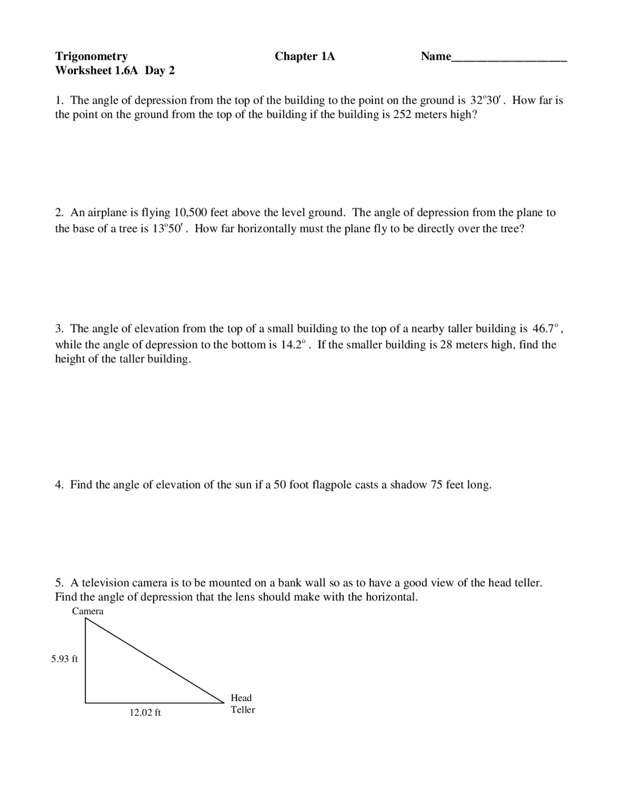 Angle From Building Trignometry Practice Problems Docsity