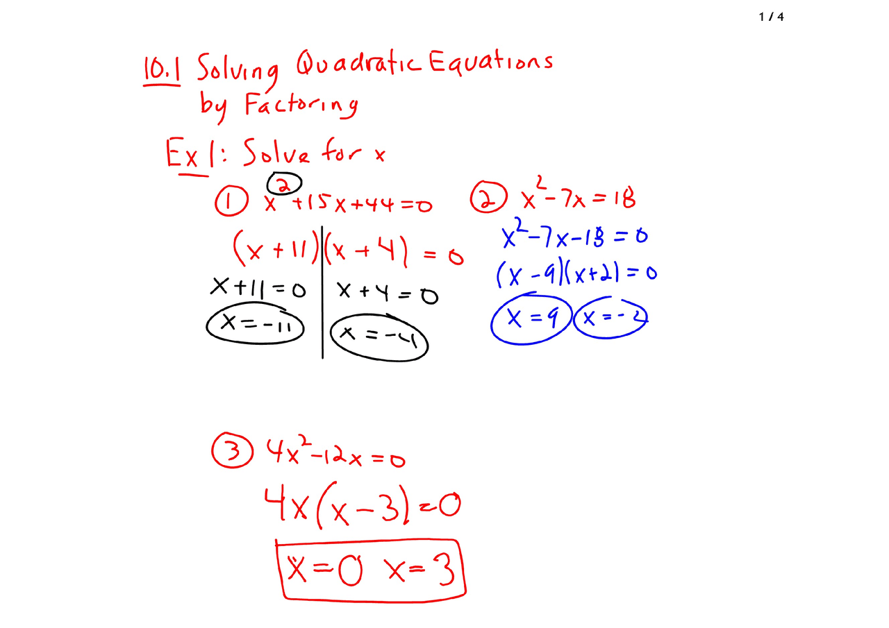 Factoring To Solve Quadratics Intermediate Algebra Lecture Handout