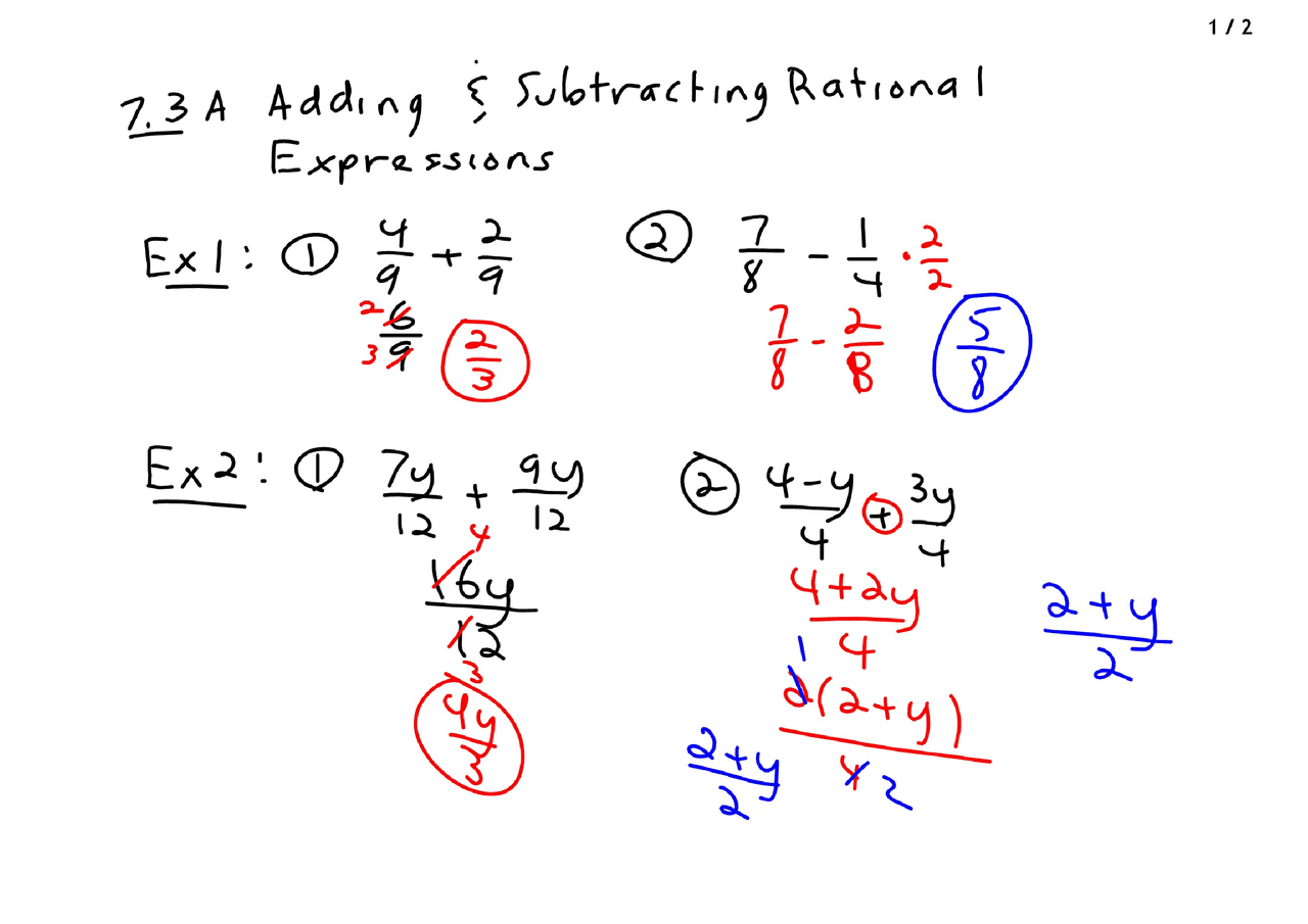 Difference Of Rational Expressions Intermediate Algebra Lecture
