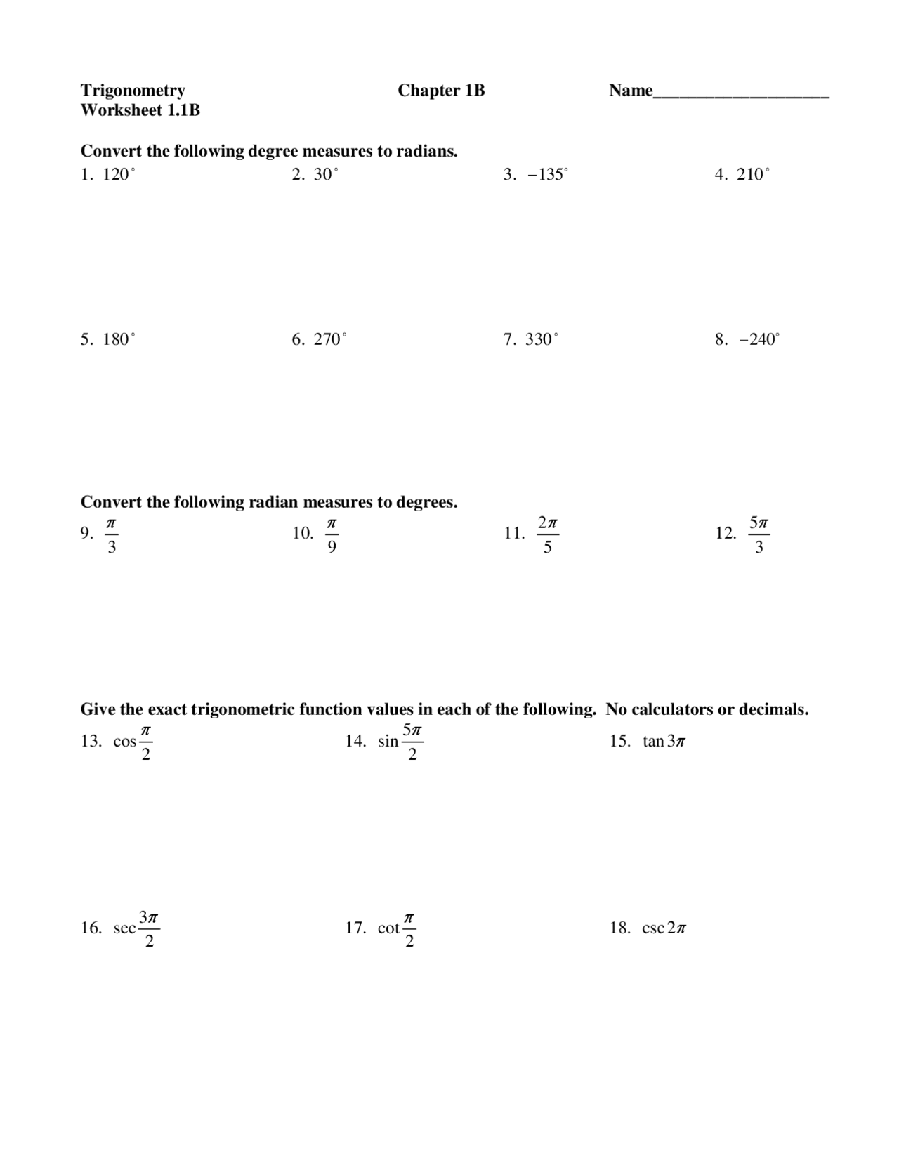 Convert To Degrees Trignometry Practice Problems Docsity