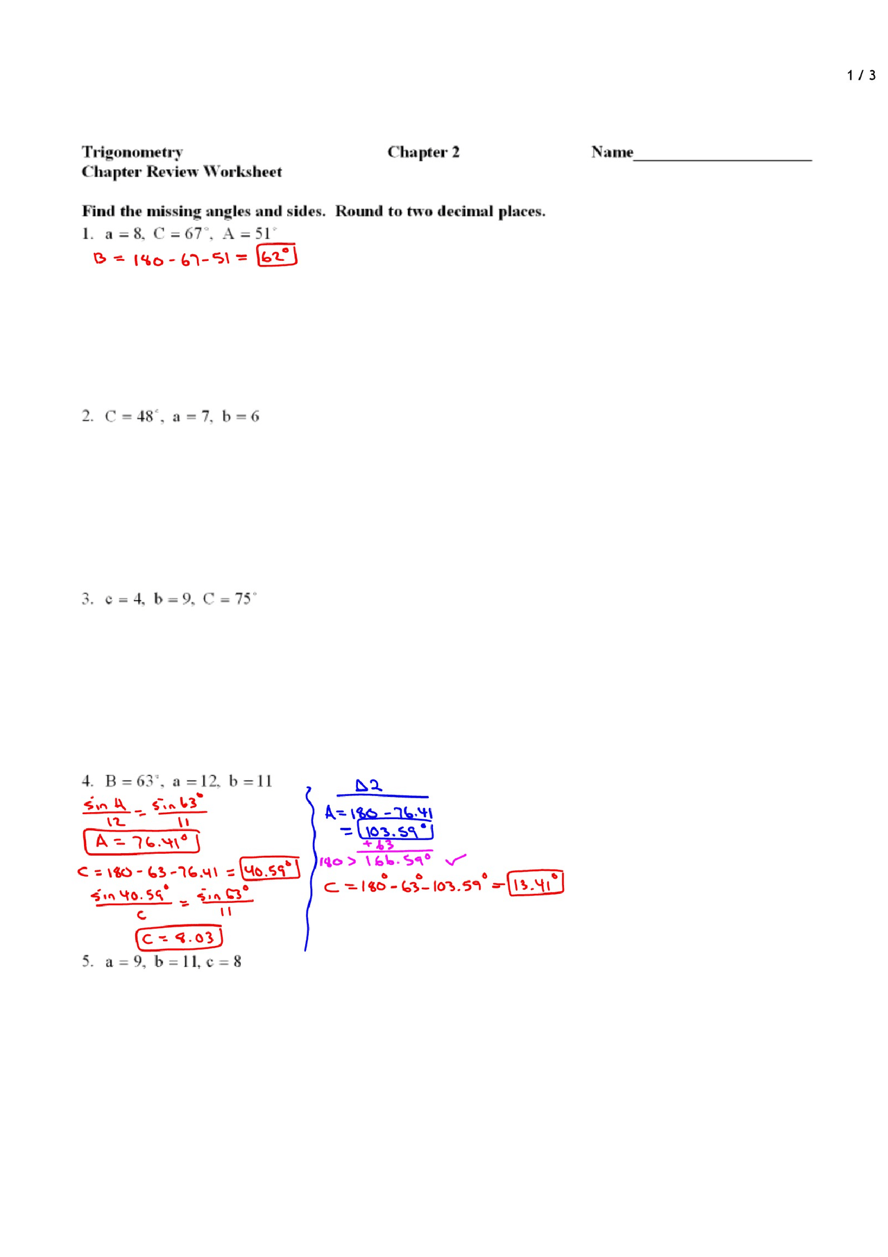 Relating Sides And Angles Trignometry Practice Problems Docsity