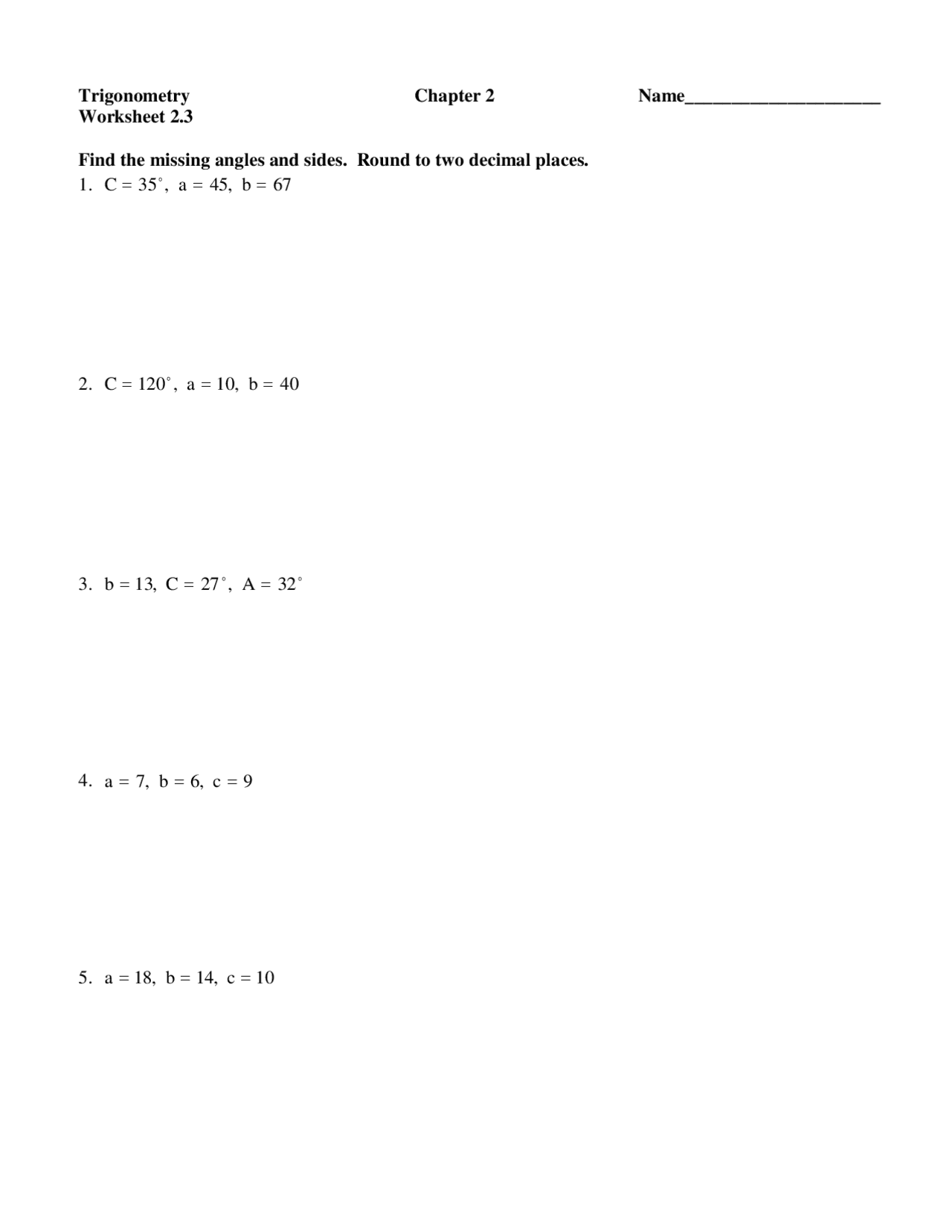 Angles Missing Trignometry Practice Problems Docsity