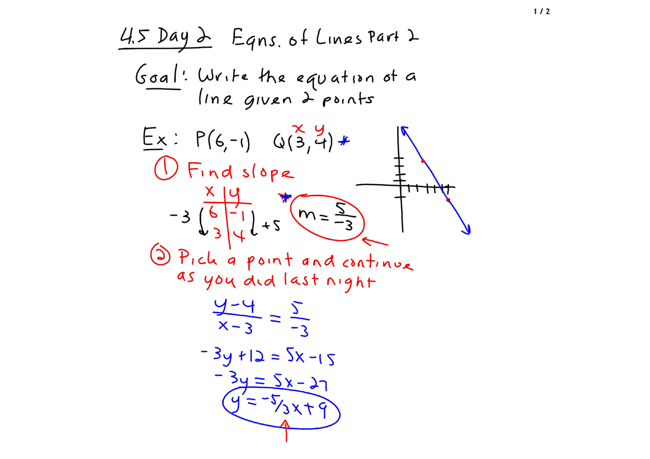 Line With Two Points Intermediate Algebra Lecture Handout Docsity