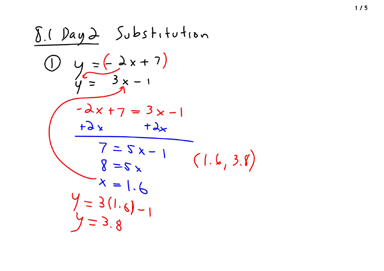 Solutions Via Substitution Intermediate Algebra Lecture Handout