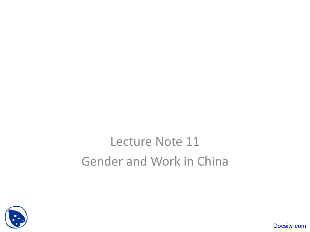 Gender And Work In China Sex Inequality Lecture Slides Docsity
