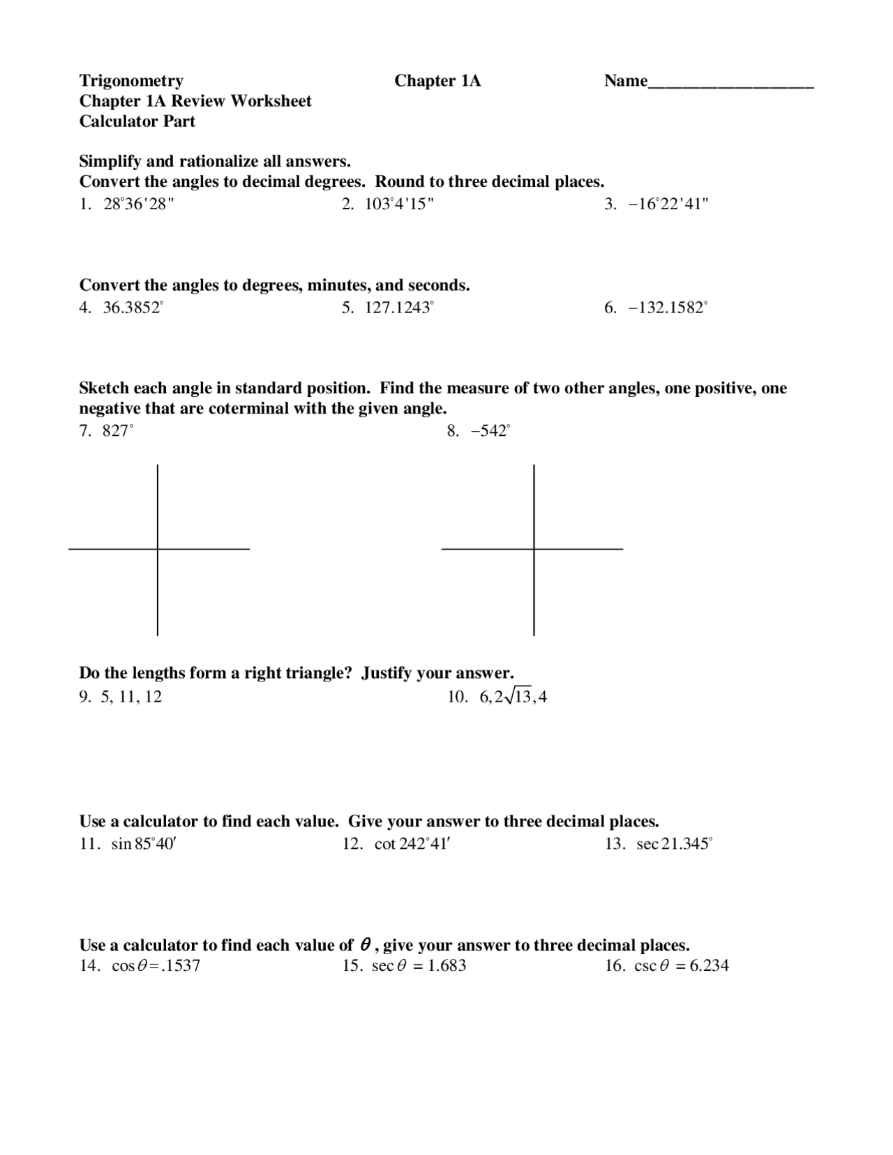 Angle Conversion With Trigs Trignometry Practice Problems Docsity