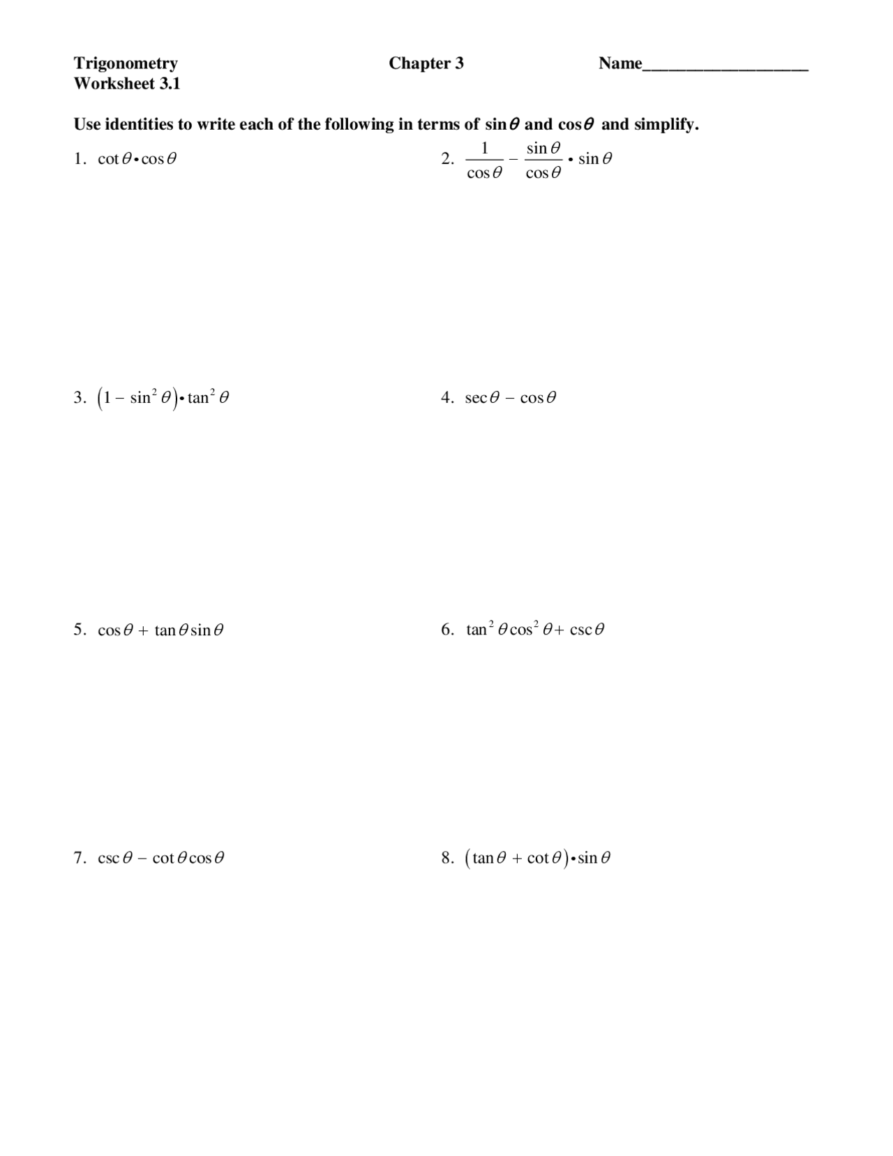 Use Of Identities Trignometry Practice Problems Docsity