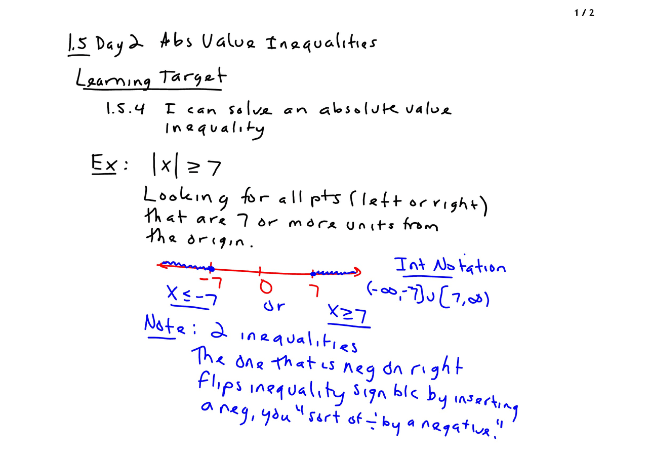Absolute Value Inequalities Pre Calculus Lecture Handout