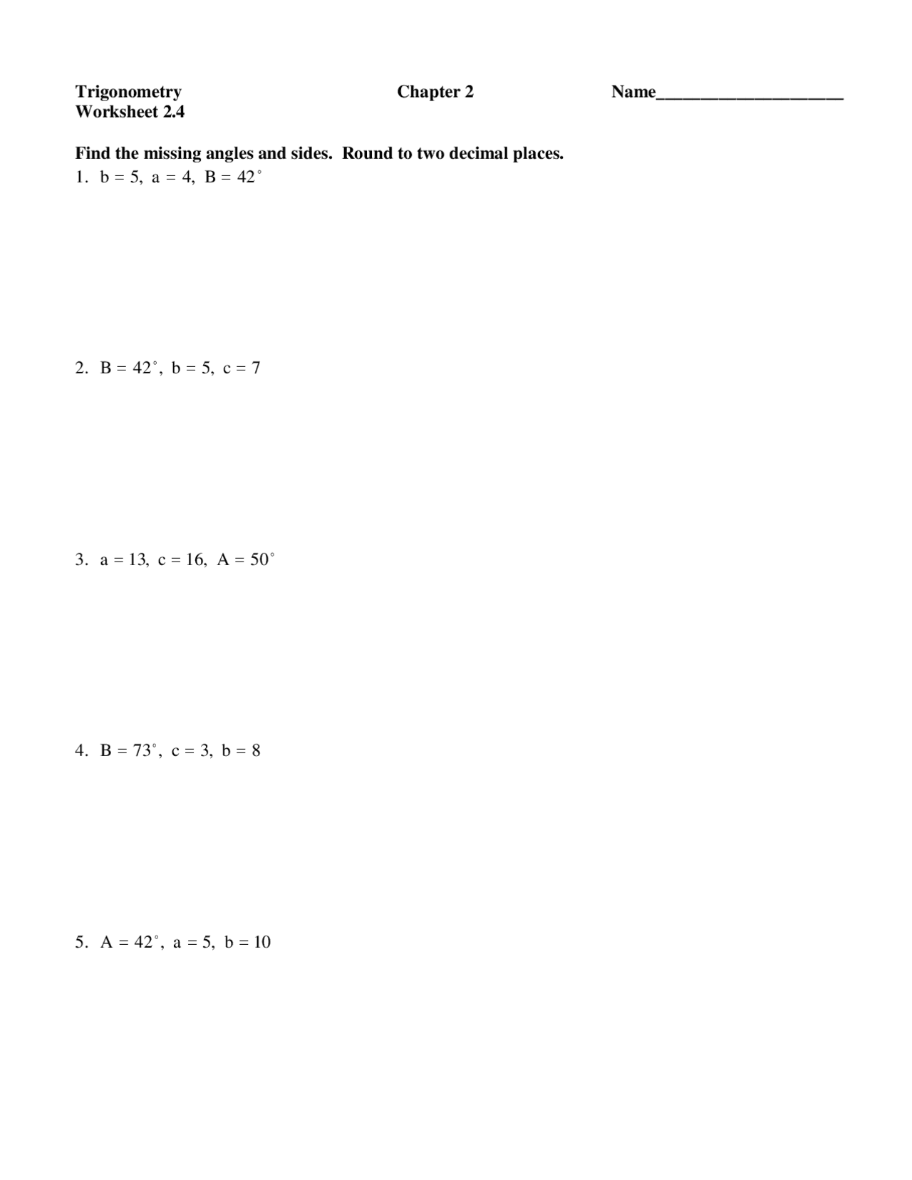 Angles And Sides Missing Trignometry Practice Problems Docsity