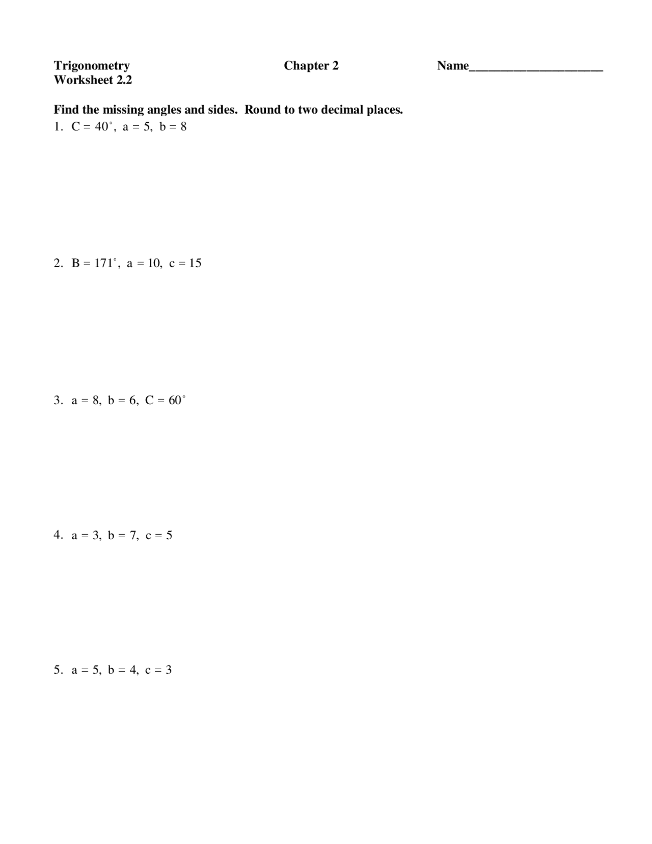 Sides Missing Trignometry Practice Problems Docsity