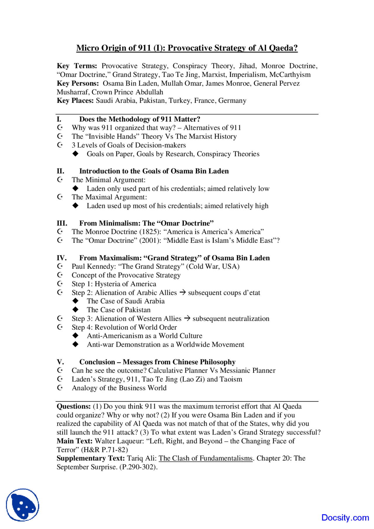 Provocative Strategy The Post World War Lecture Notes Docsity