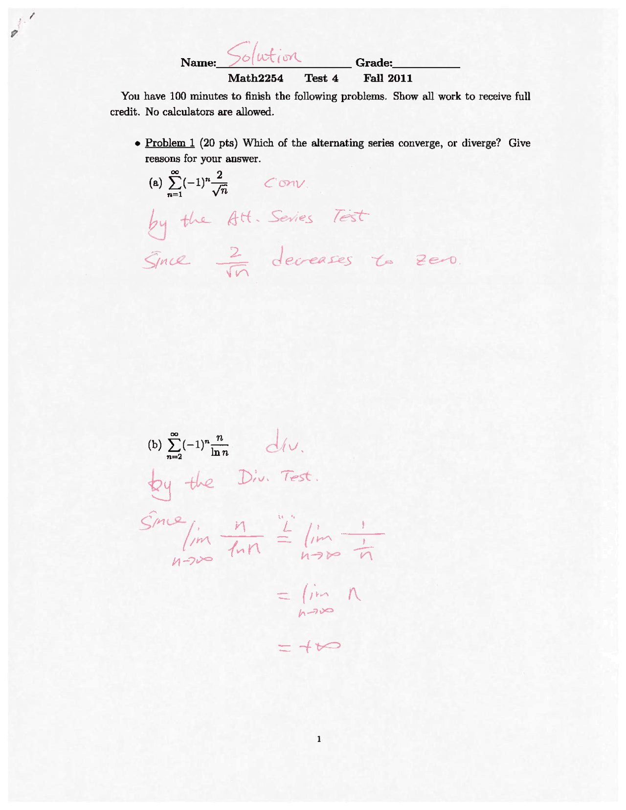 Exam 4 Solutions Calculus Ii Math 2254 Docsity