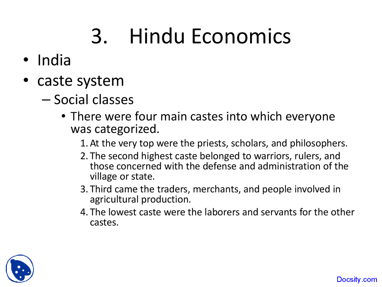 Hindu Economics - Comparative Economic Systems - Lecture Slides | Slides Economics | Docsity