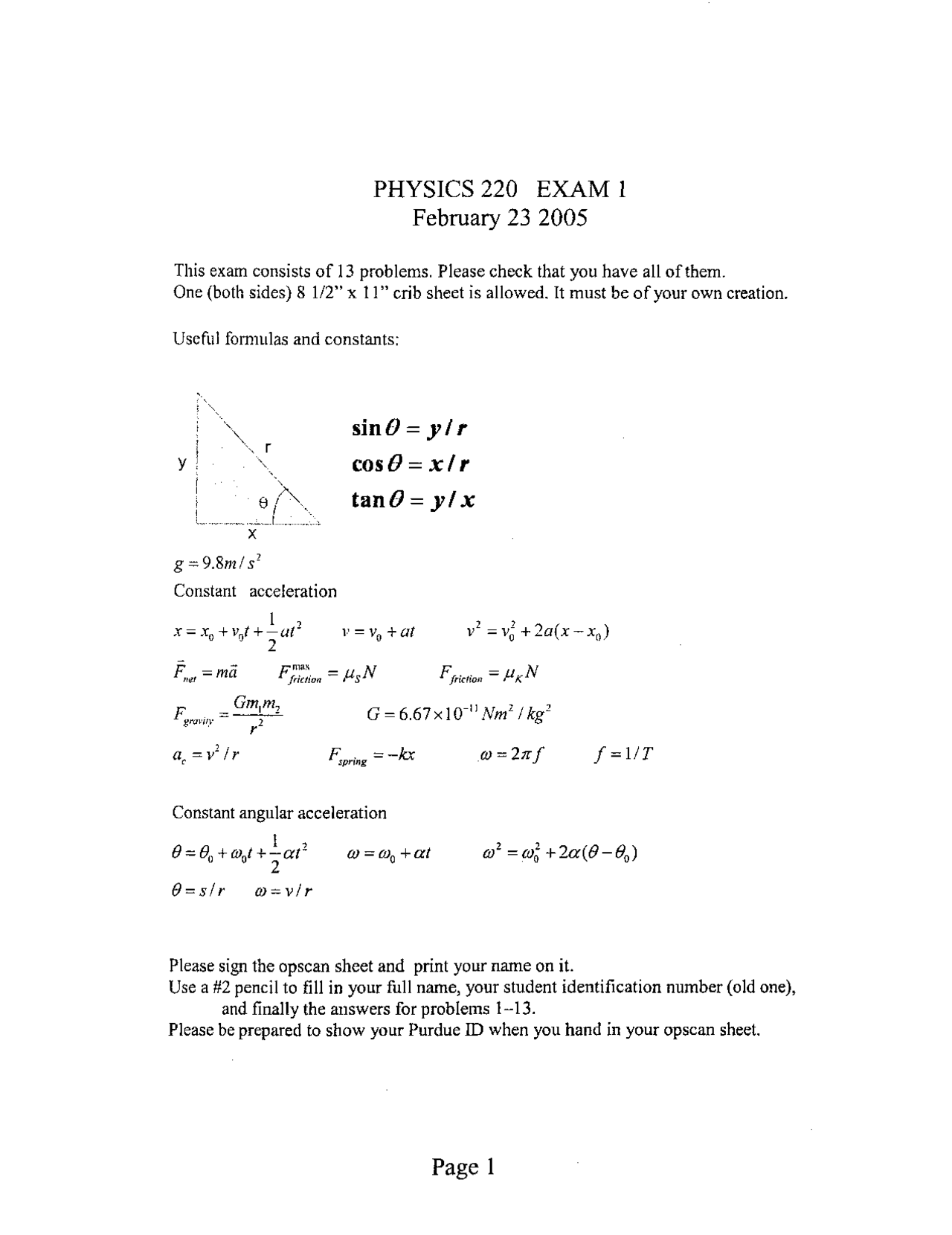 Average Angular Acceleration - General Physics - Past Exam - Docsity