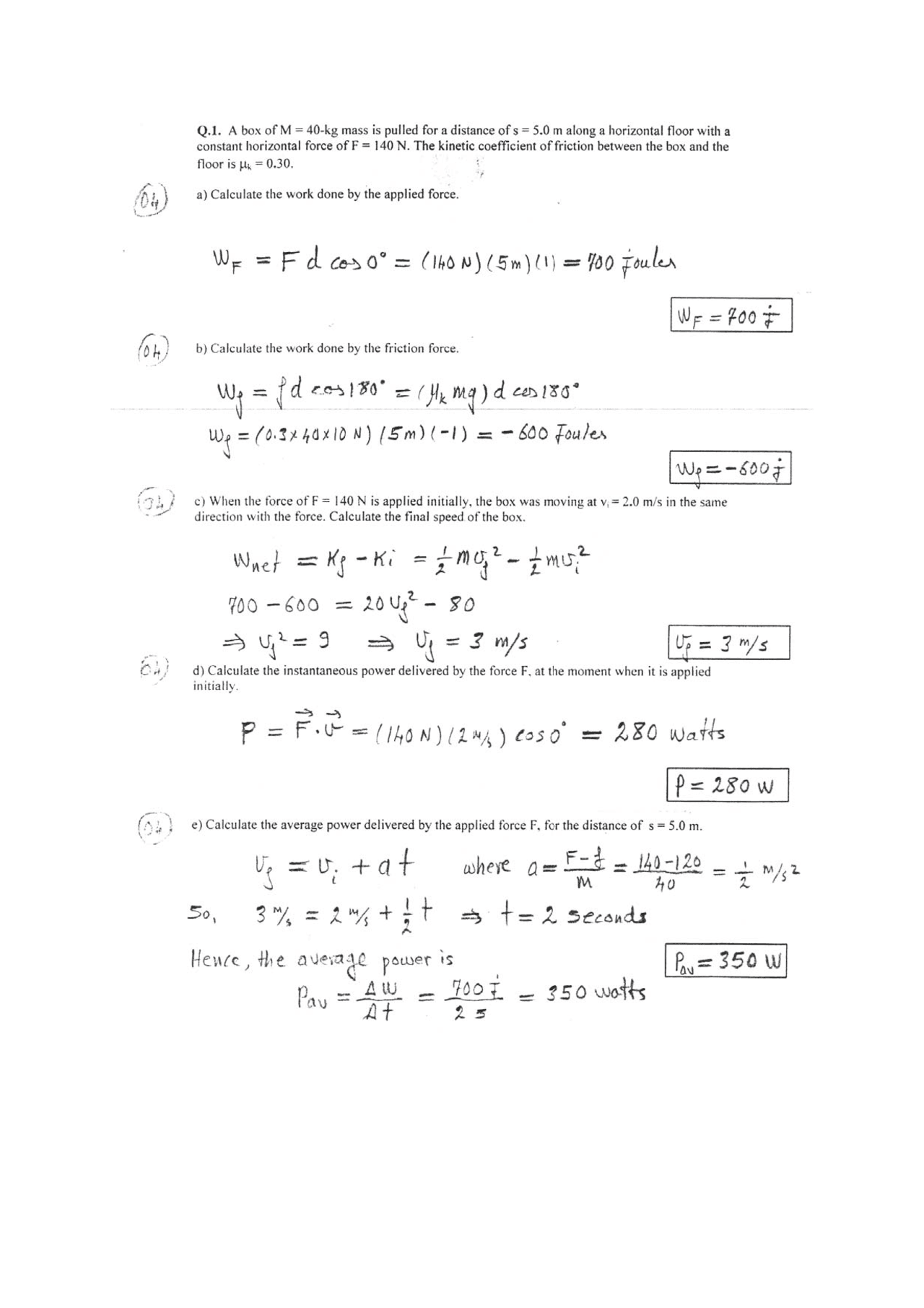 Constant Horizontal Force - General Physics - Solved Exam - Docsity