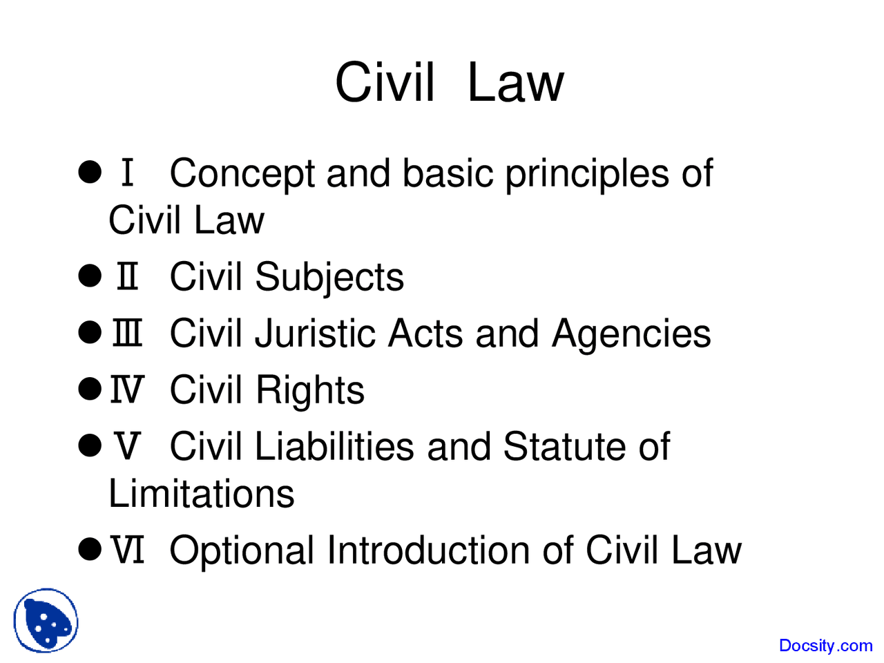 Civil Law Branches Of Law Lecture Slides Docsity
