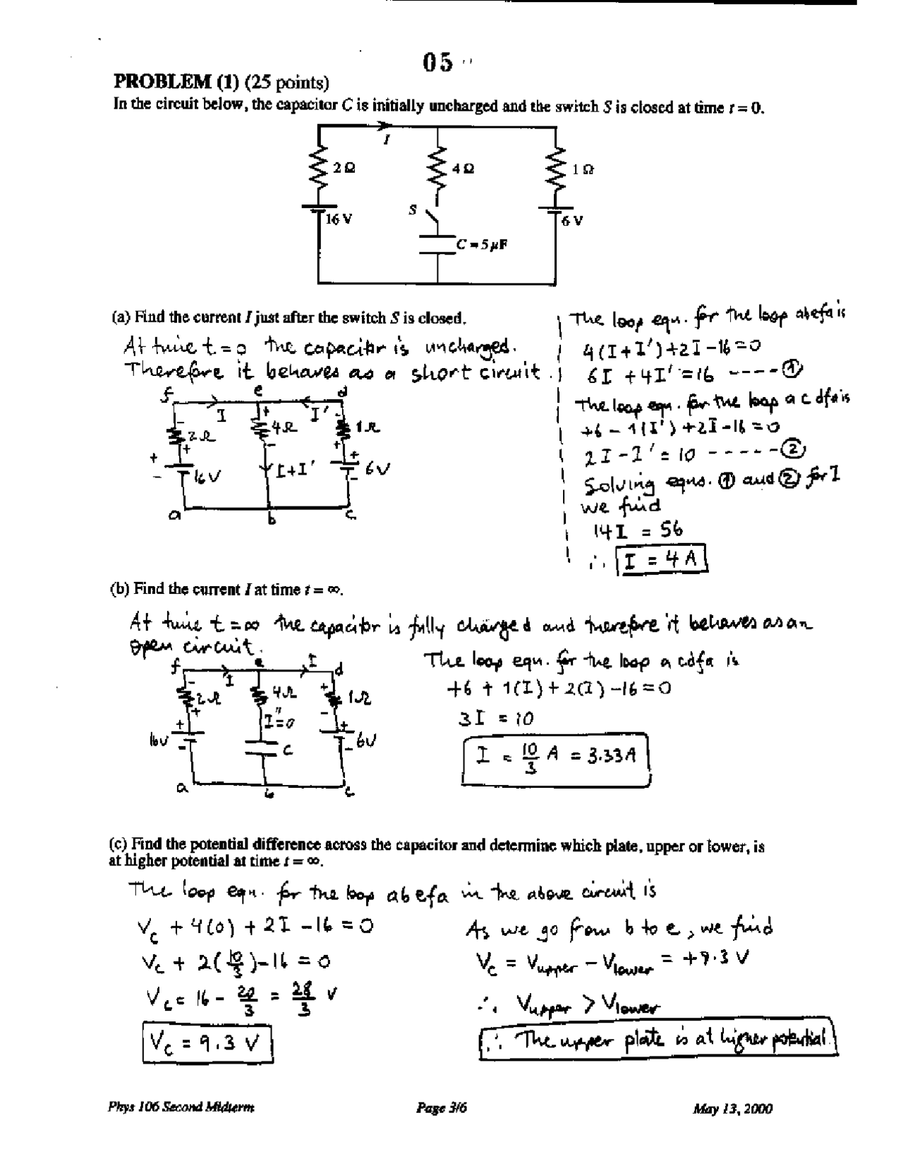 Short Circuit General Physics Solved Exam Docsity