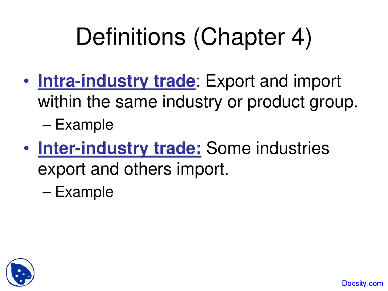 Definitions International Economics Lecture Slides Slides