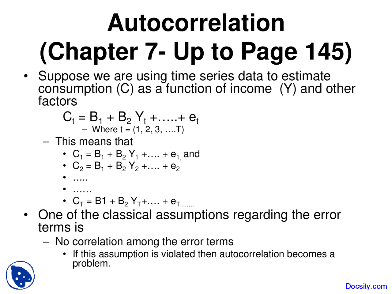 Autocorrelation Applied Regression Analysis Lecture Slides Docsity