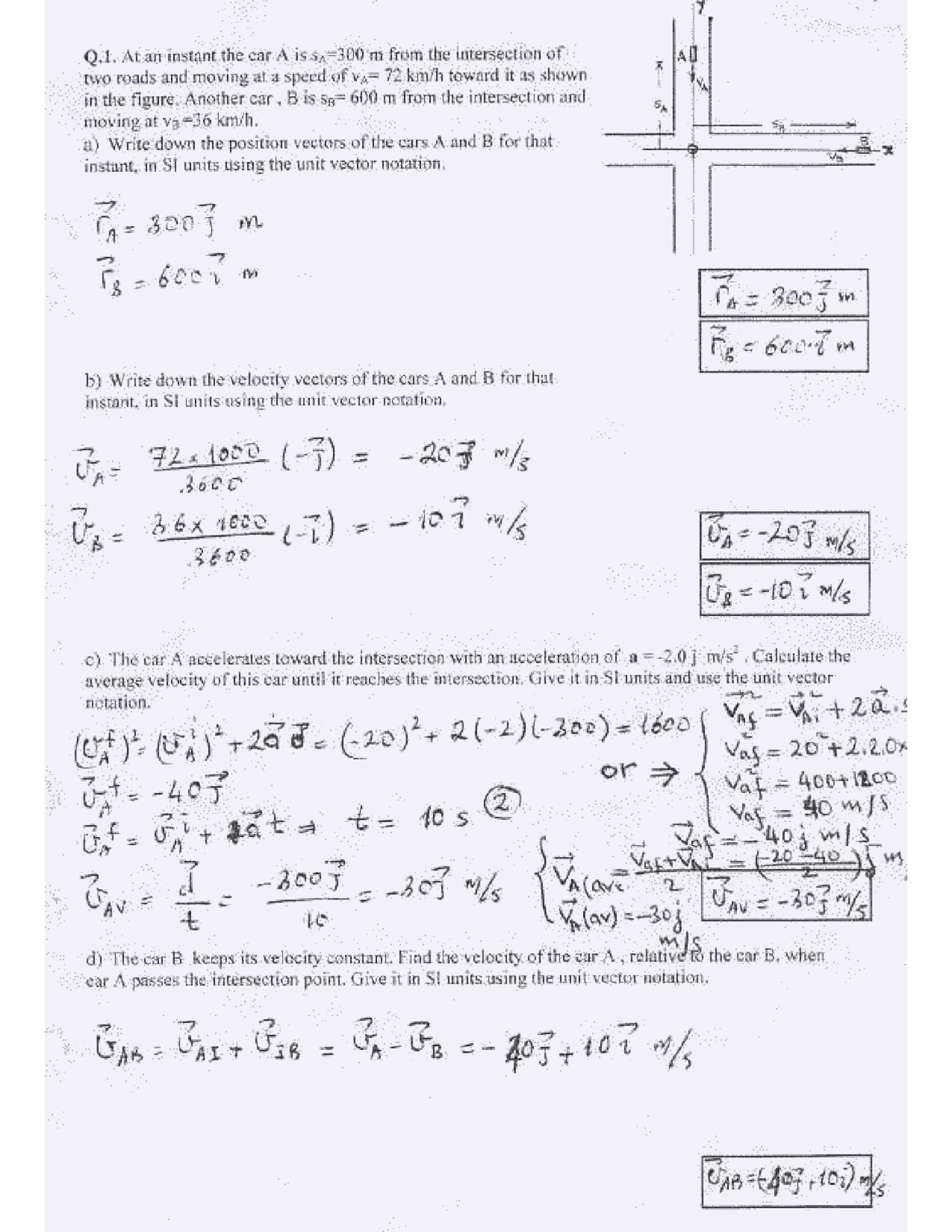 Position Vectors - General Physics - Solved Exam - Docsity