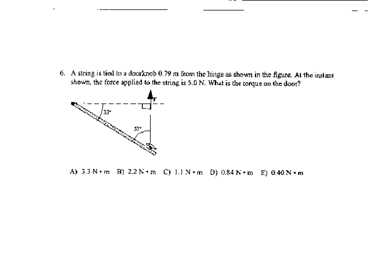 Force Applied to String - General Physics - Past Exam - Docsity