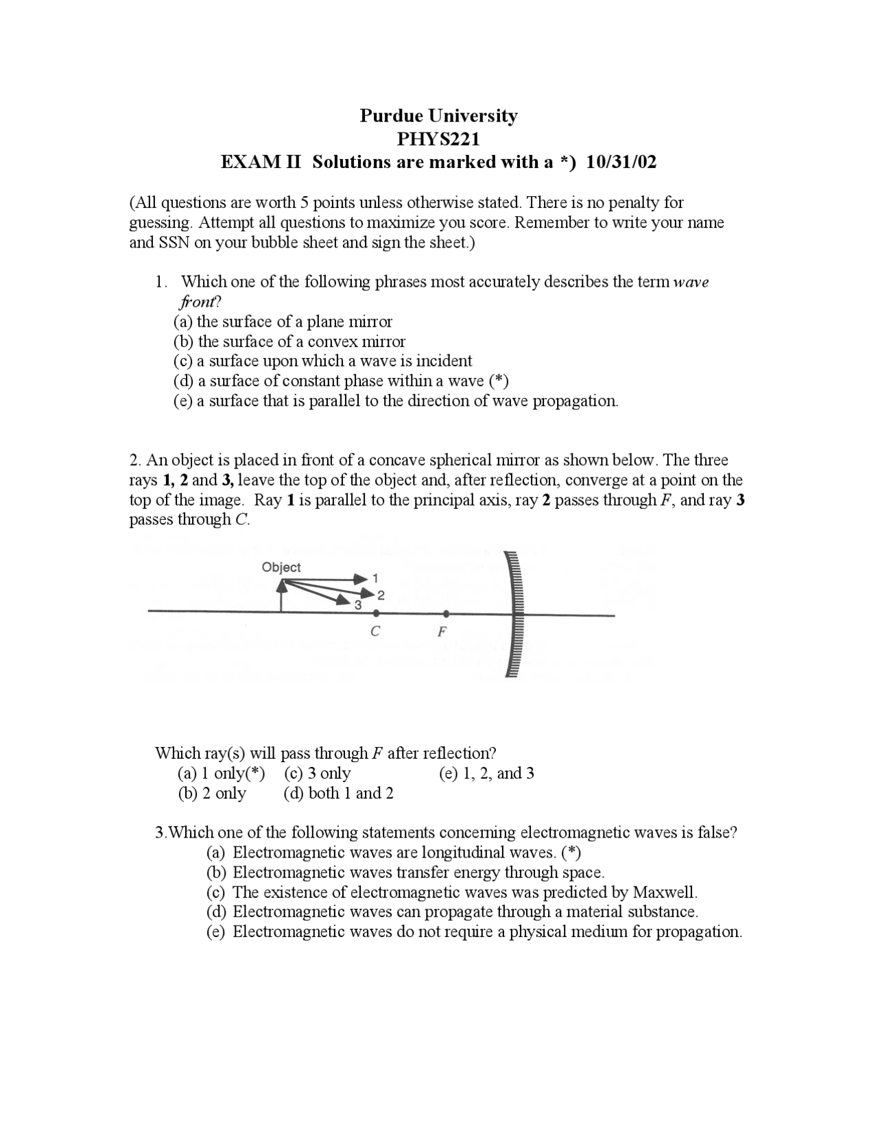 Electromagnetic Waves General Physics Solved Exam Exams Physics