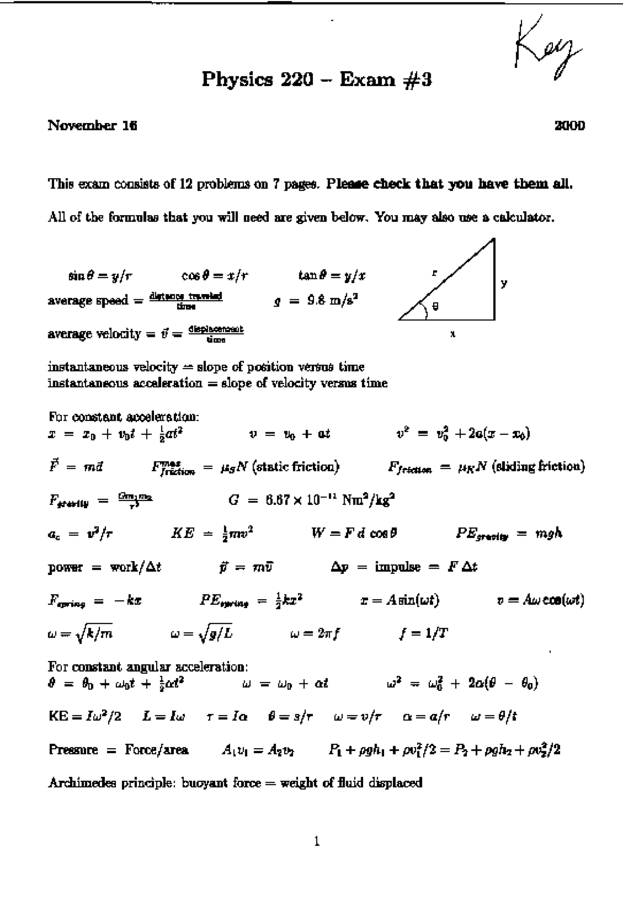 Operating Speed General Physics Past Exam Docsity