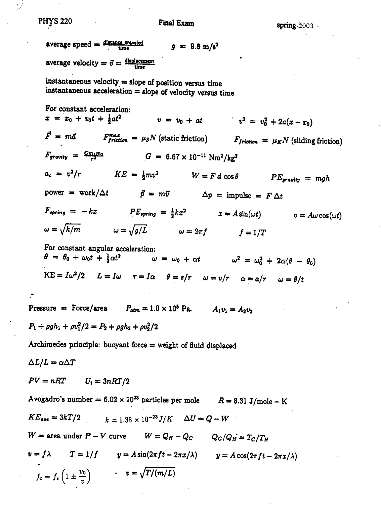 Velocity Of Sound General Physics Past Exam Docsity